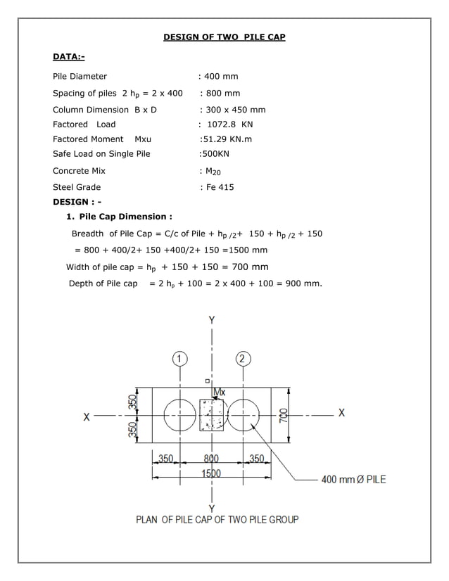 Pile cap two pile laod 50 t desigh and drawing | PDF | Physics | Science