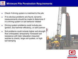 Pile driving problems and solutions by Dr. Malek Smadi of GEOTILL | PDF