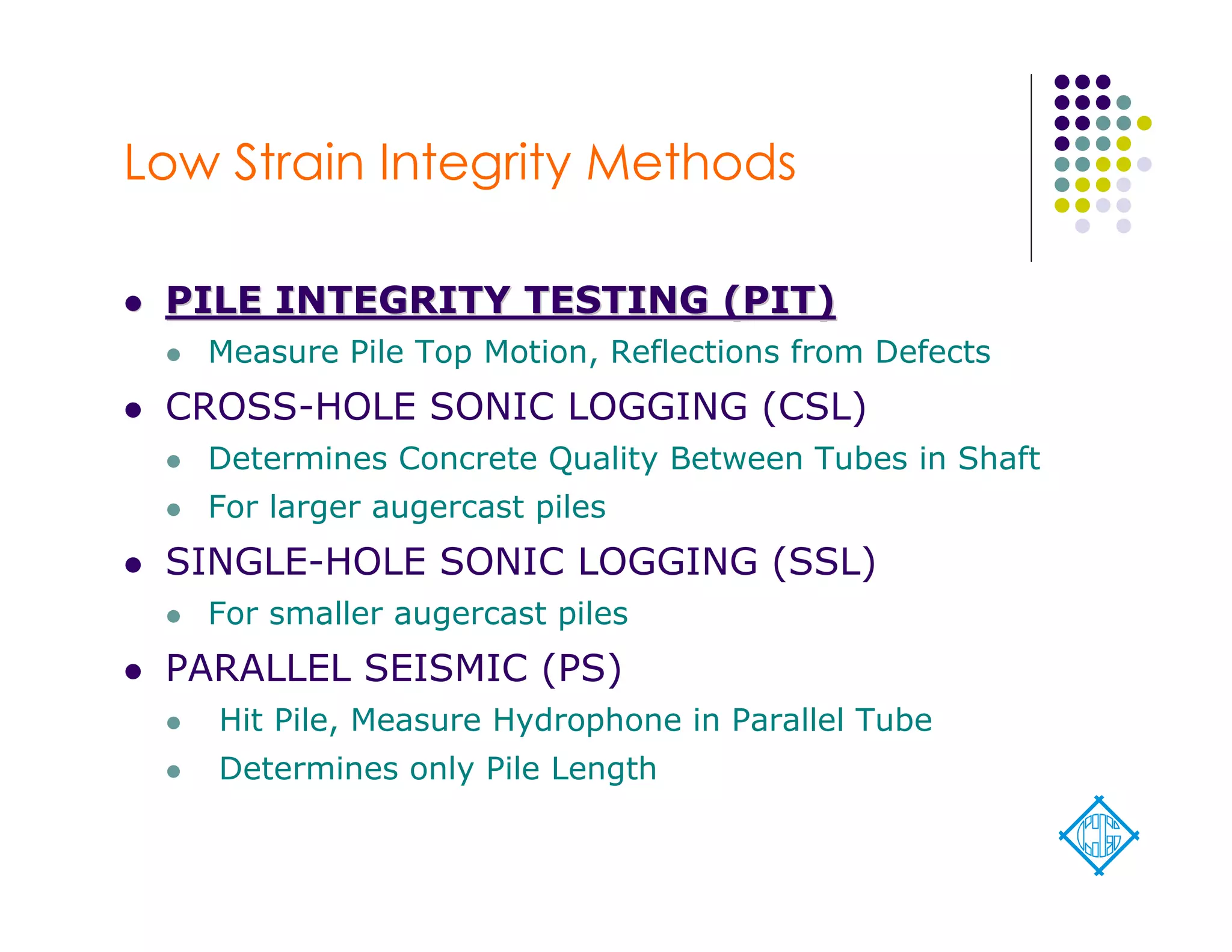 Pile integrity testing for monitoring pile construction | PDF