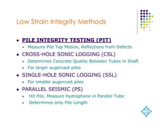 Pile integrity testing for monitoring pile construction | PDF