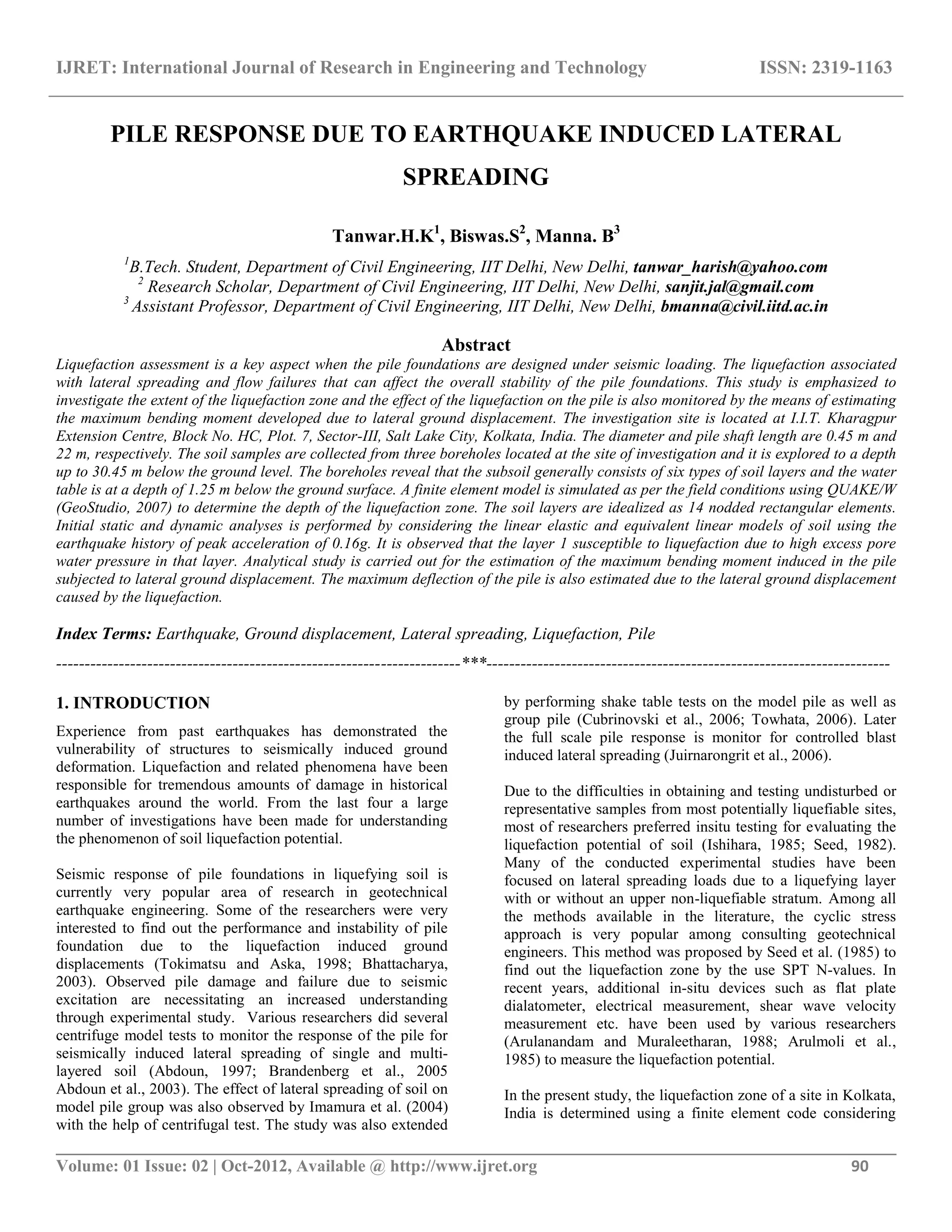 Pile response due to earthquake induced lateral spreading | PDF