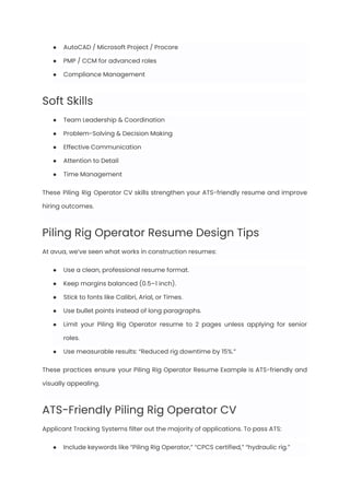 Piling Rig Operator Resume Examples & Writing Guide for 2025 | PDF
