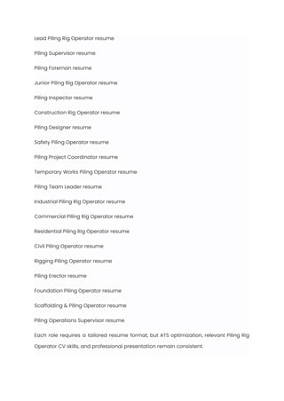 Piling Rig Operator Resume Examples & Writing Guide for 2025 | PDF