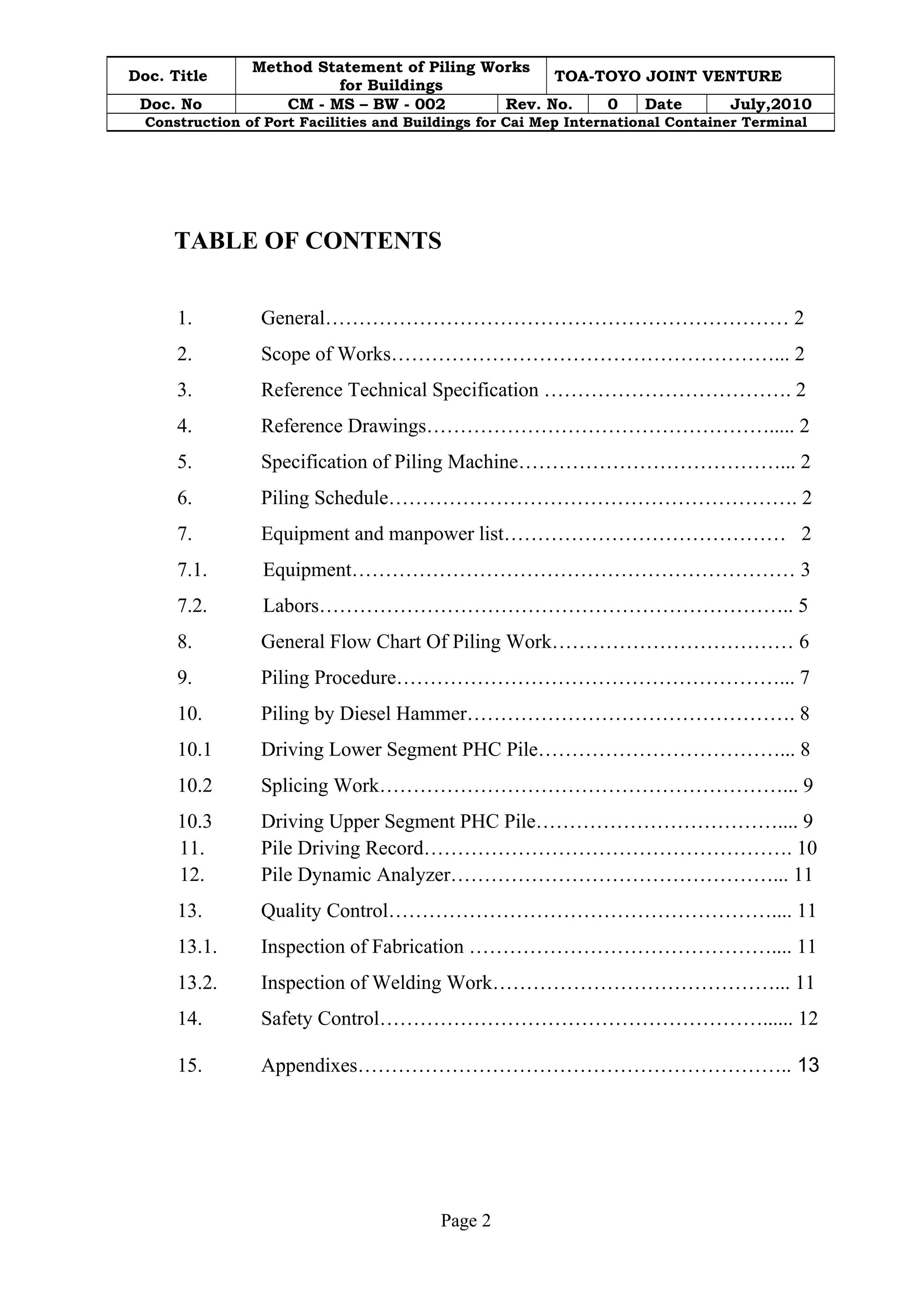 Piling work method statement cm- ms- bw - 002 | DOC