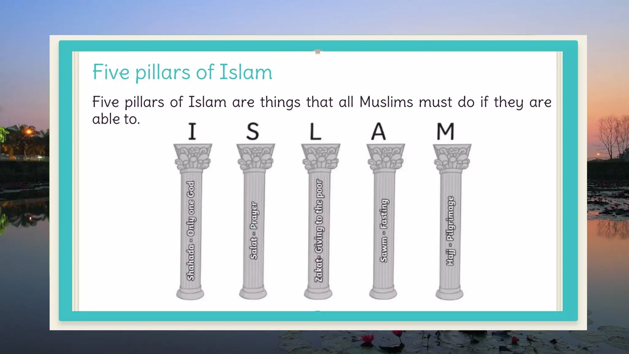 Pillars of Islam for upper primary grades | PPTX