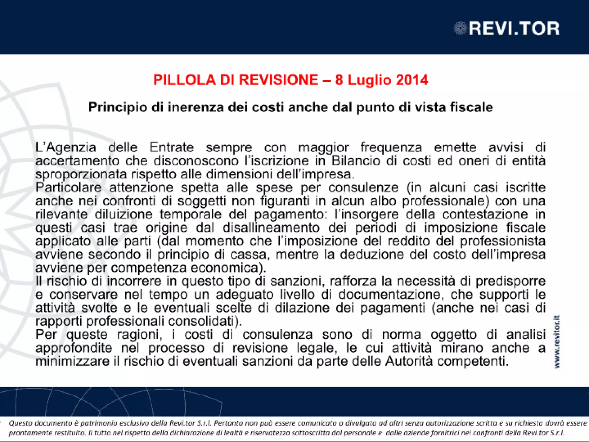 IL PRINCIPIO DI INERENZA DEI COSTI DAL PUNTO DI VISTA FISCALE | PPT