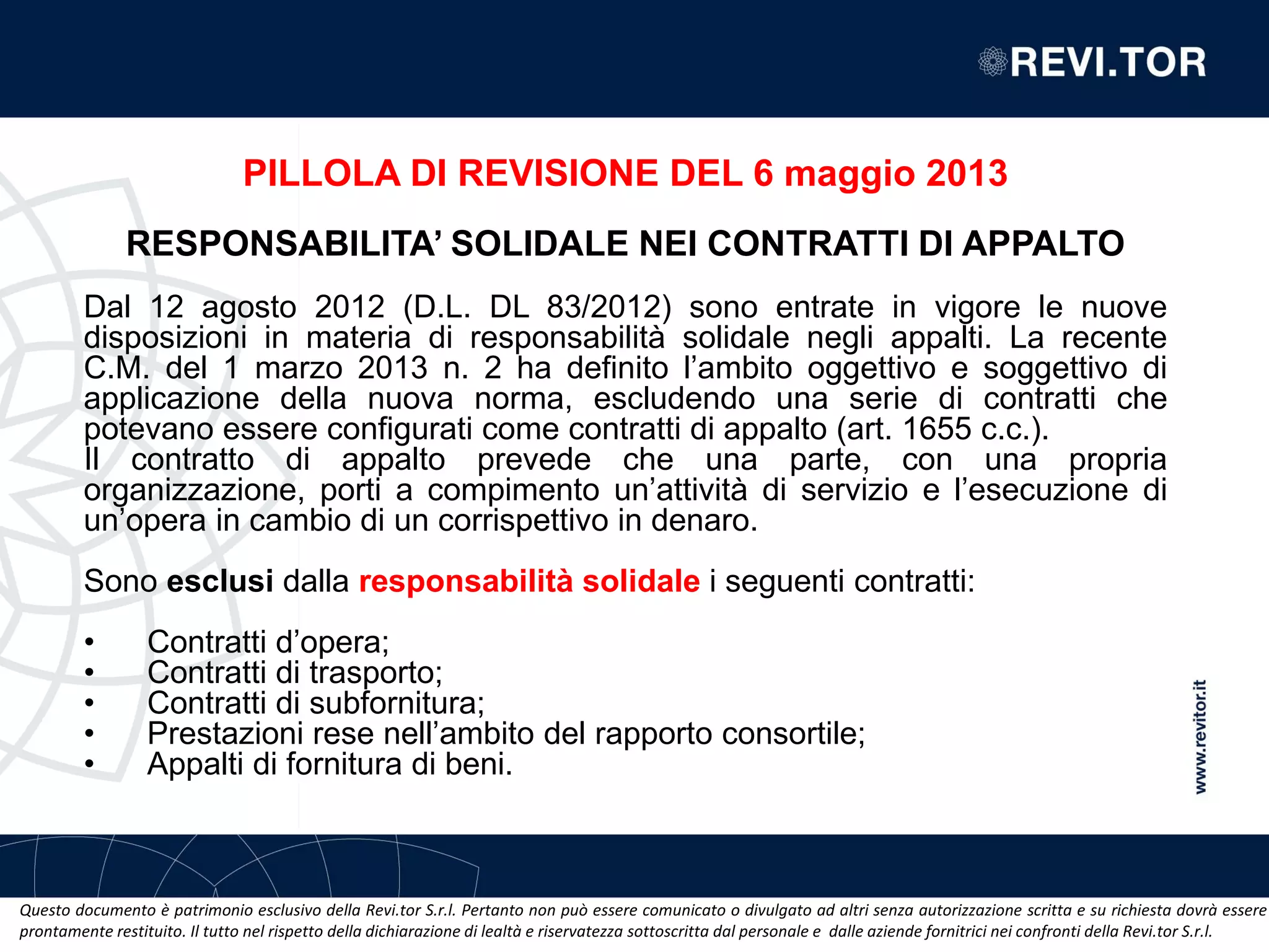 RESPONSABILITA' SOLIDALE NEI CONTRATTI DI APPALTO | PDF | Business ...