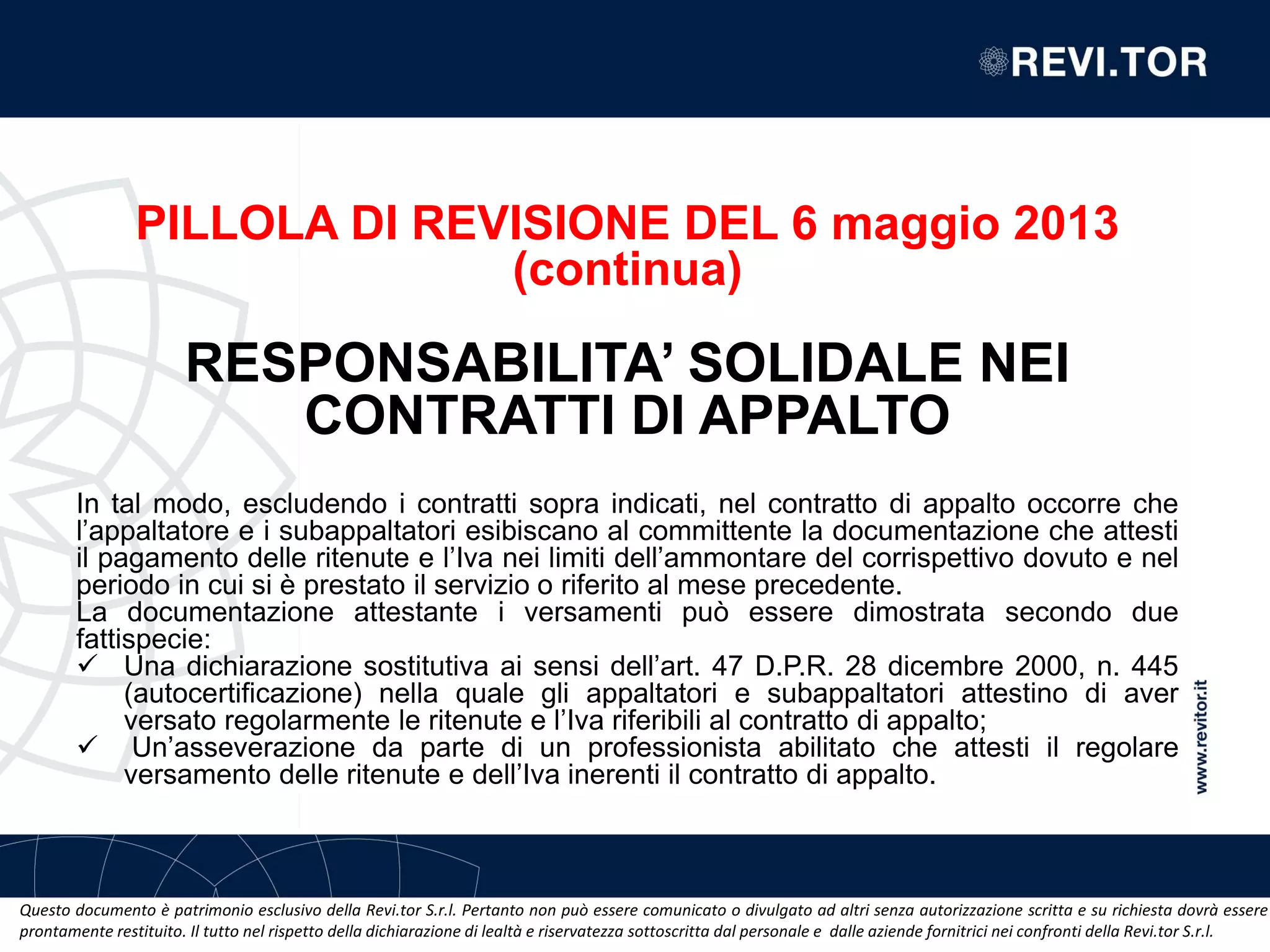 RESPONSABILITA' SOLIDALE NEI CONTRATTI DI APPALTO | PDF | Business ...