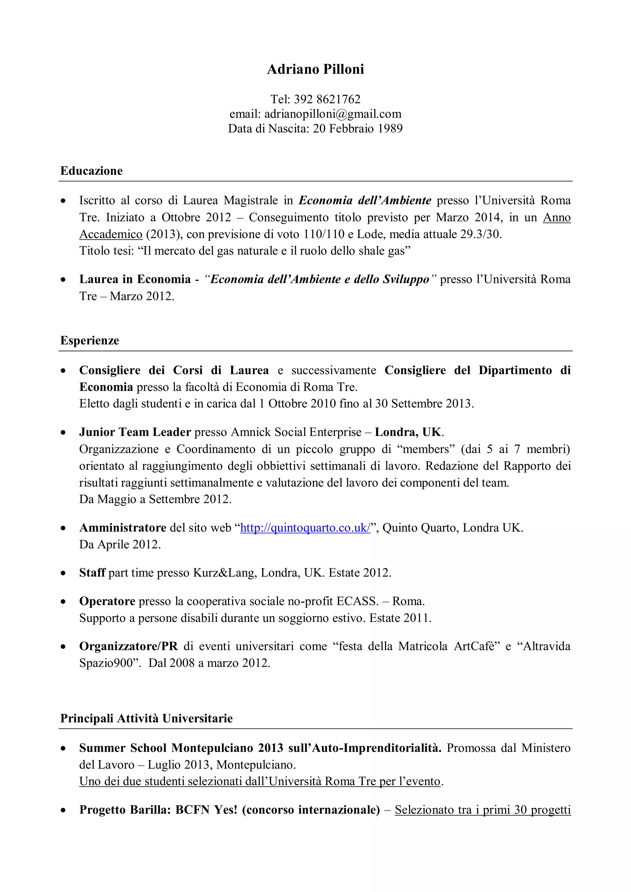 Pilloni adriano CV Ita | PDF