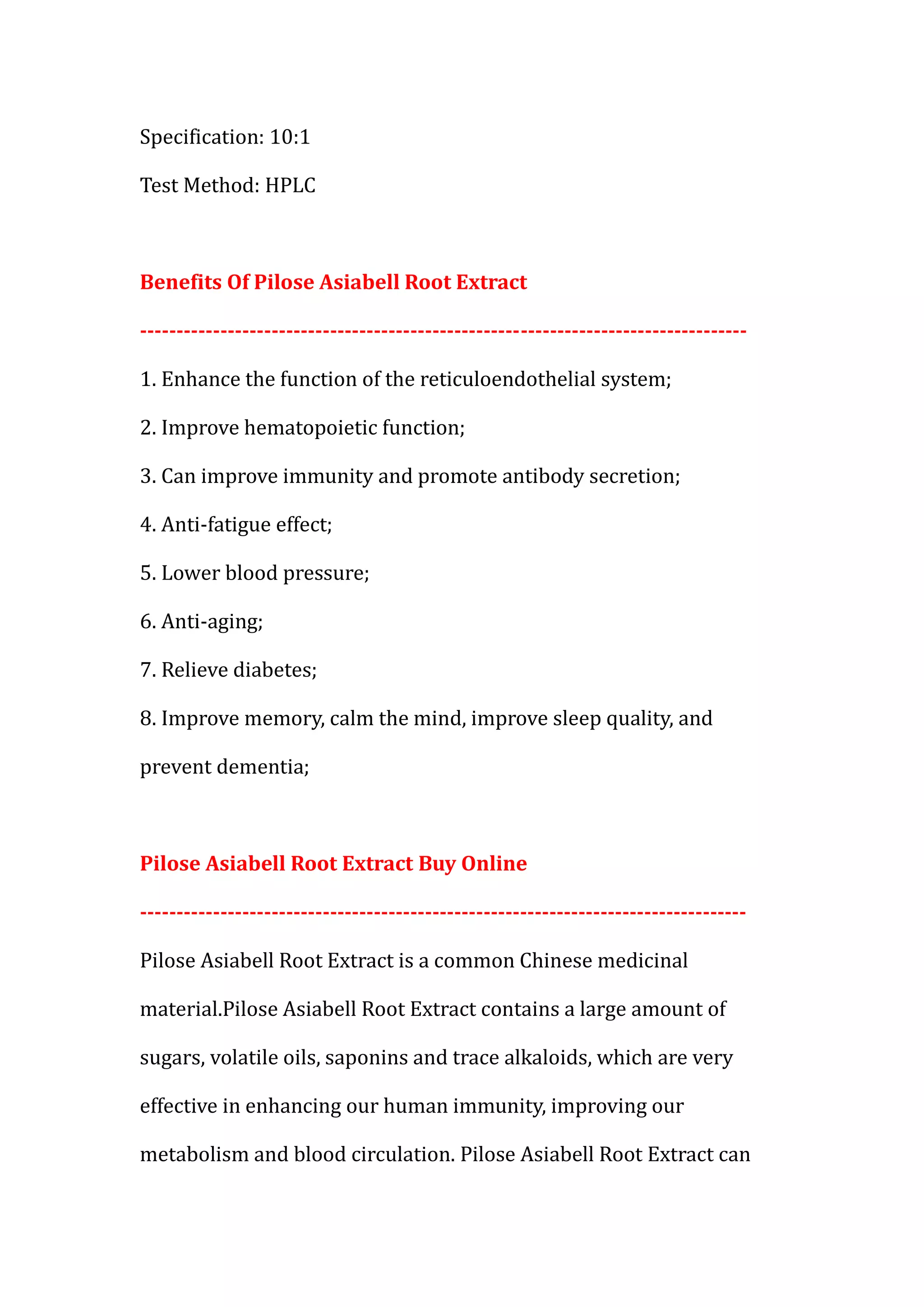 Pilose Asiabell Root Extract Benefits,Buy,Price-Green Stone | PDF