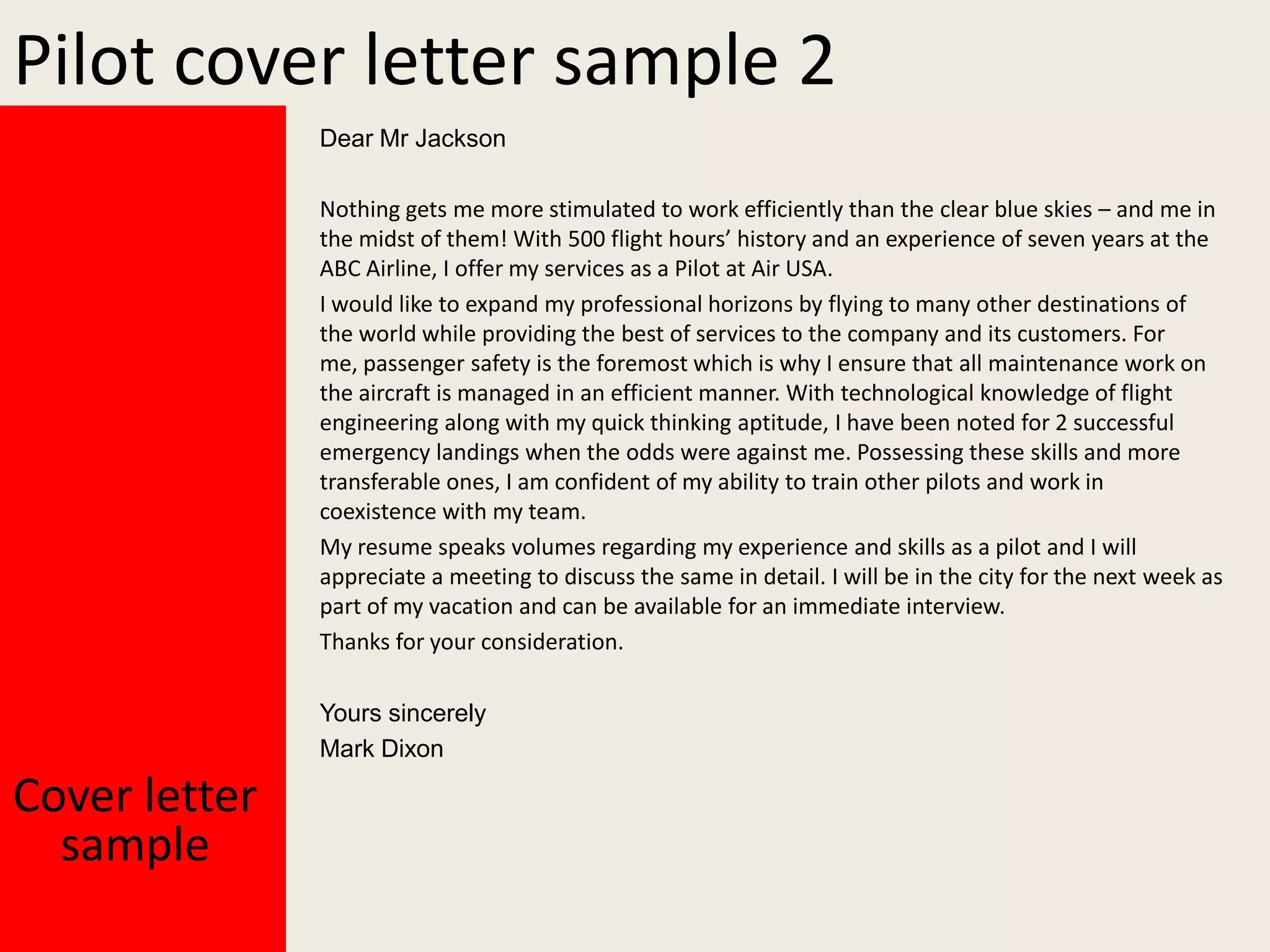 Pilot cover letter | PPT