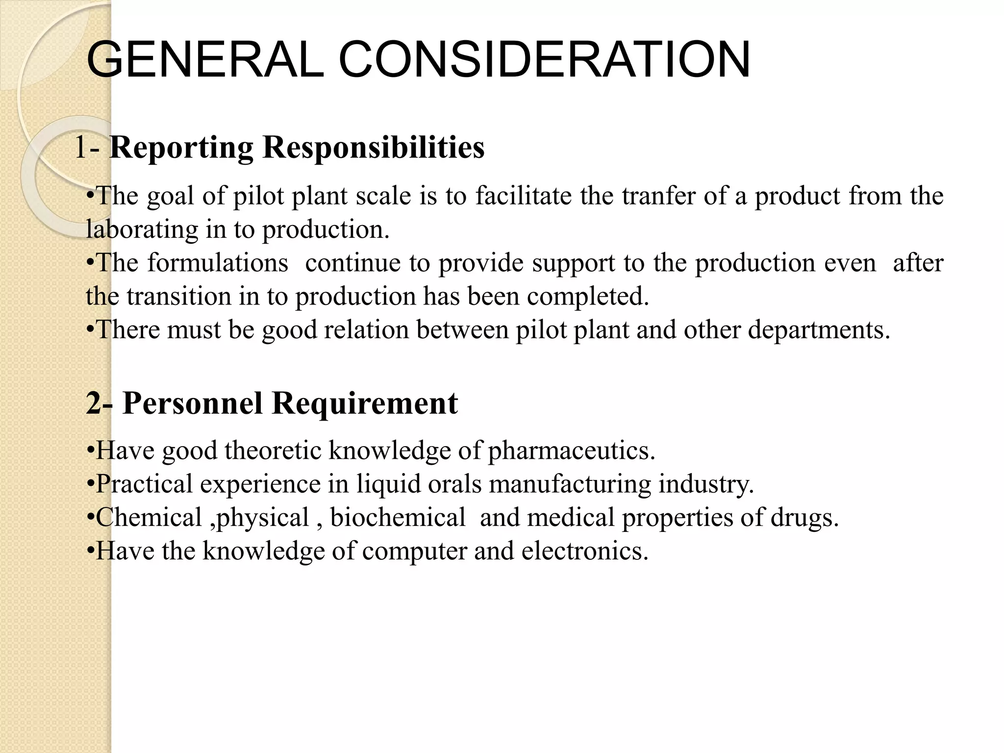 Pilot plant Techniques and Product consideration for liquid dosage ...