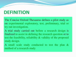 Pilot study &pre testing ppt1 | PPTX