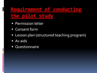 PILOT STUDY IN RESEARCH PRESENTATION/RESEARCH AND STATISTICS | PPTX