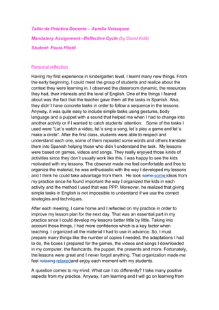 Personal reflection about Kindergarten | DOC