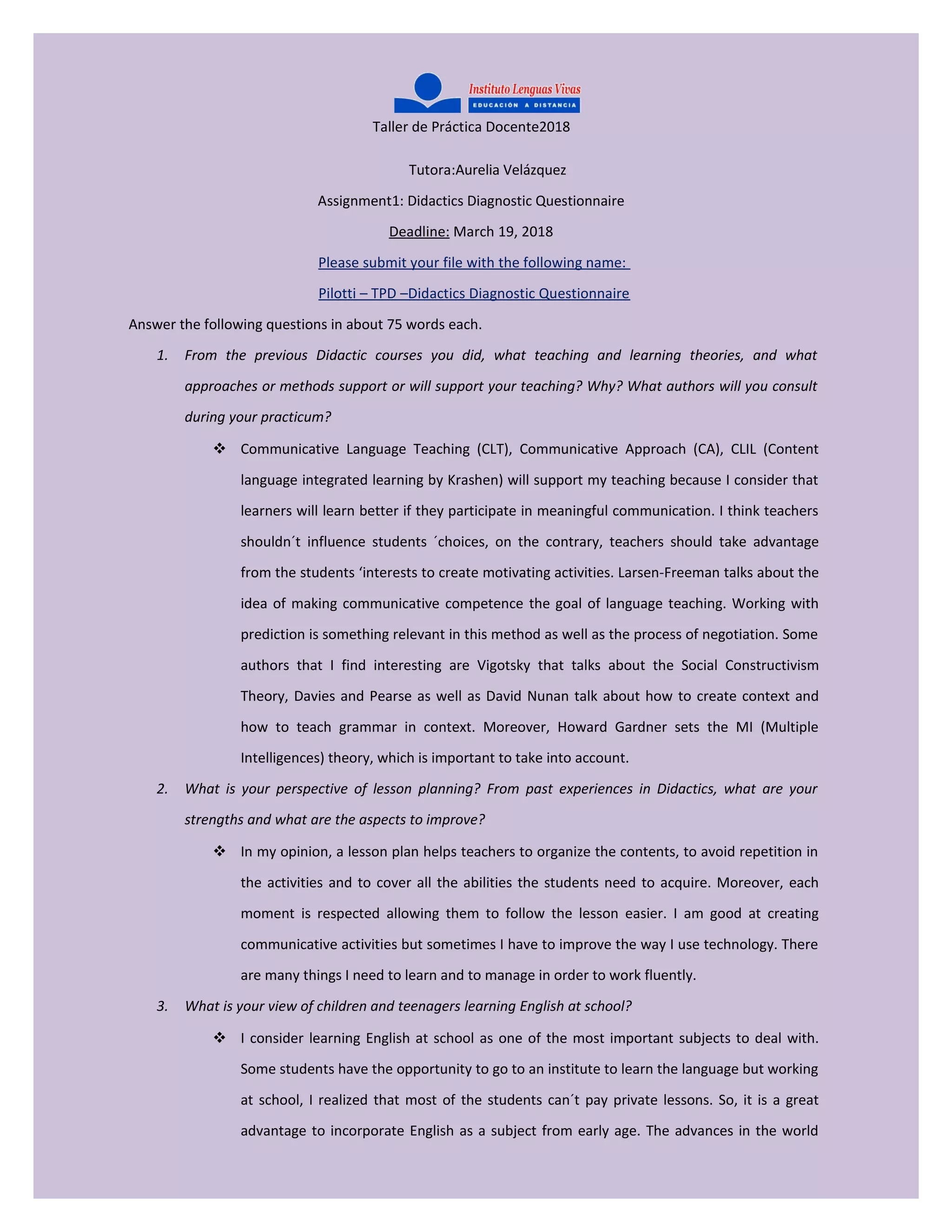 Didactic Diagnostic Questionnaire | DOC