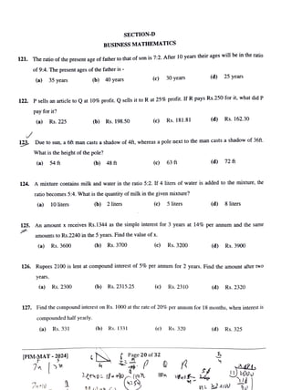A pdf of the 2024 entrance exam PIM MAT paper | PDF