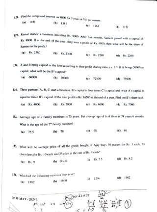 A pdf of the 2024 entrance exam PIM MAT paper | PDF