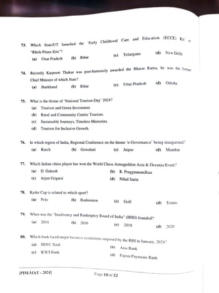 A pdf of the 2024 entrance exam PIM MAT paper | PDF