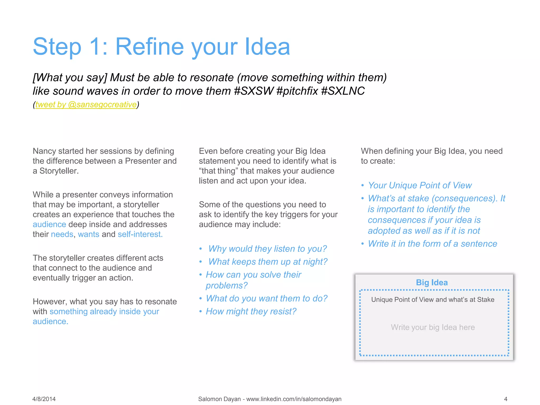 SXSW 2014 Workshop - Pimp your pitch learn visual storytelling | PPT