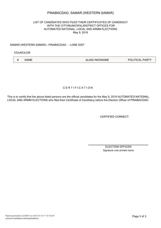 Pinabacdao,SAMAR (Western Samar) - 2016 ELECTION | PDF