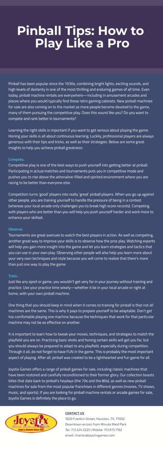 Pinball Tips: How to Play Like a Pro | PDF