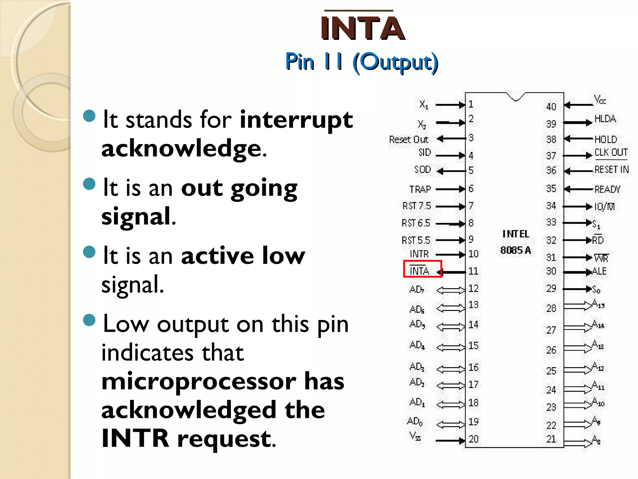 Pin diagram 8085 microprocessor(For College Seminars) | PPT