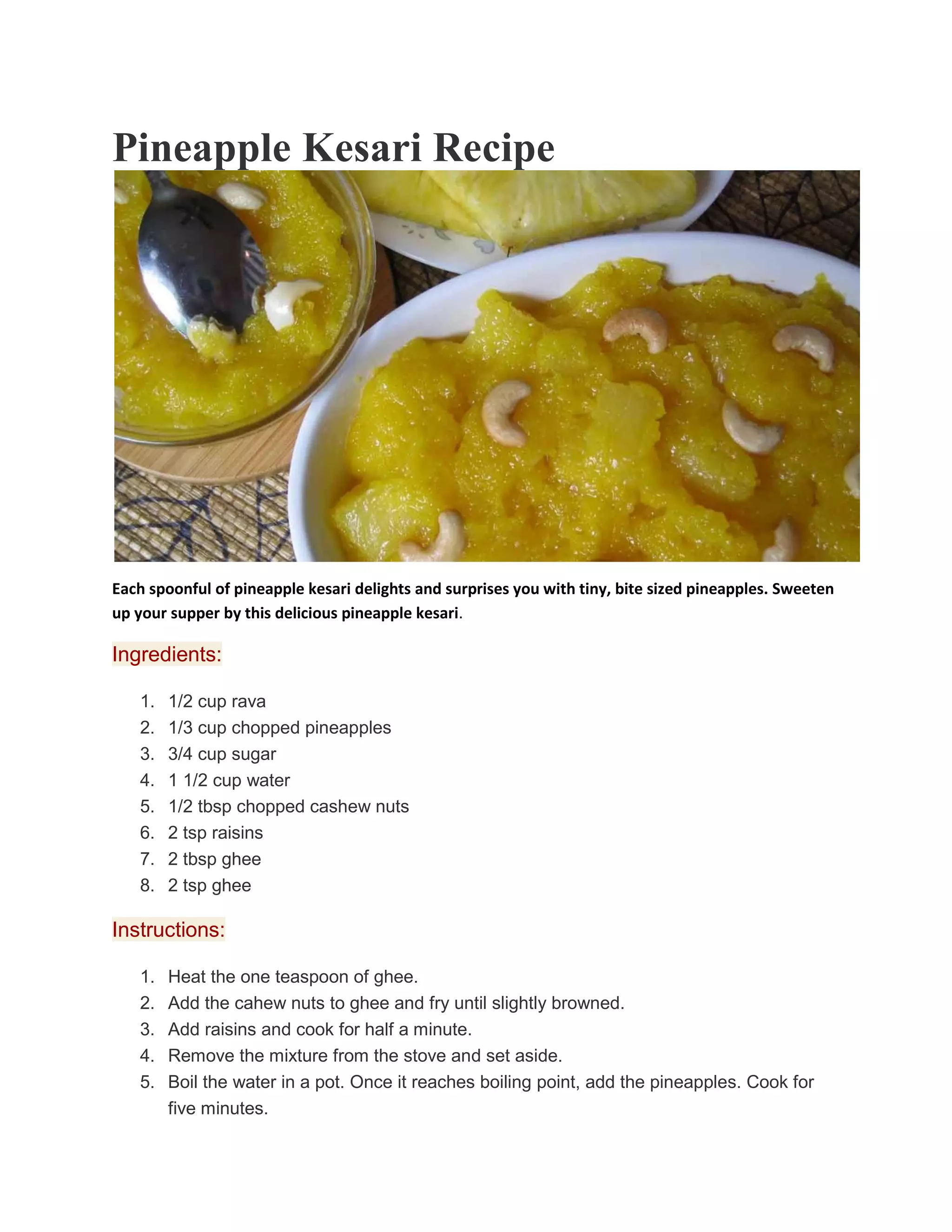 Pineapple kesari recipe | PDF