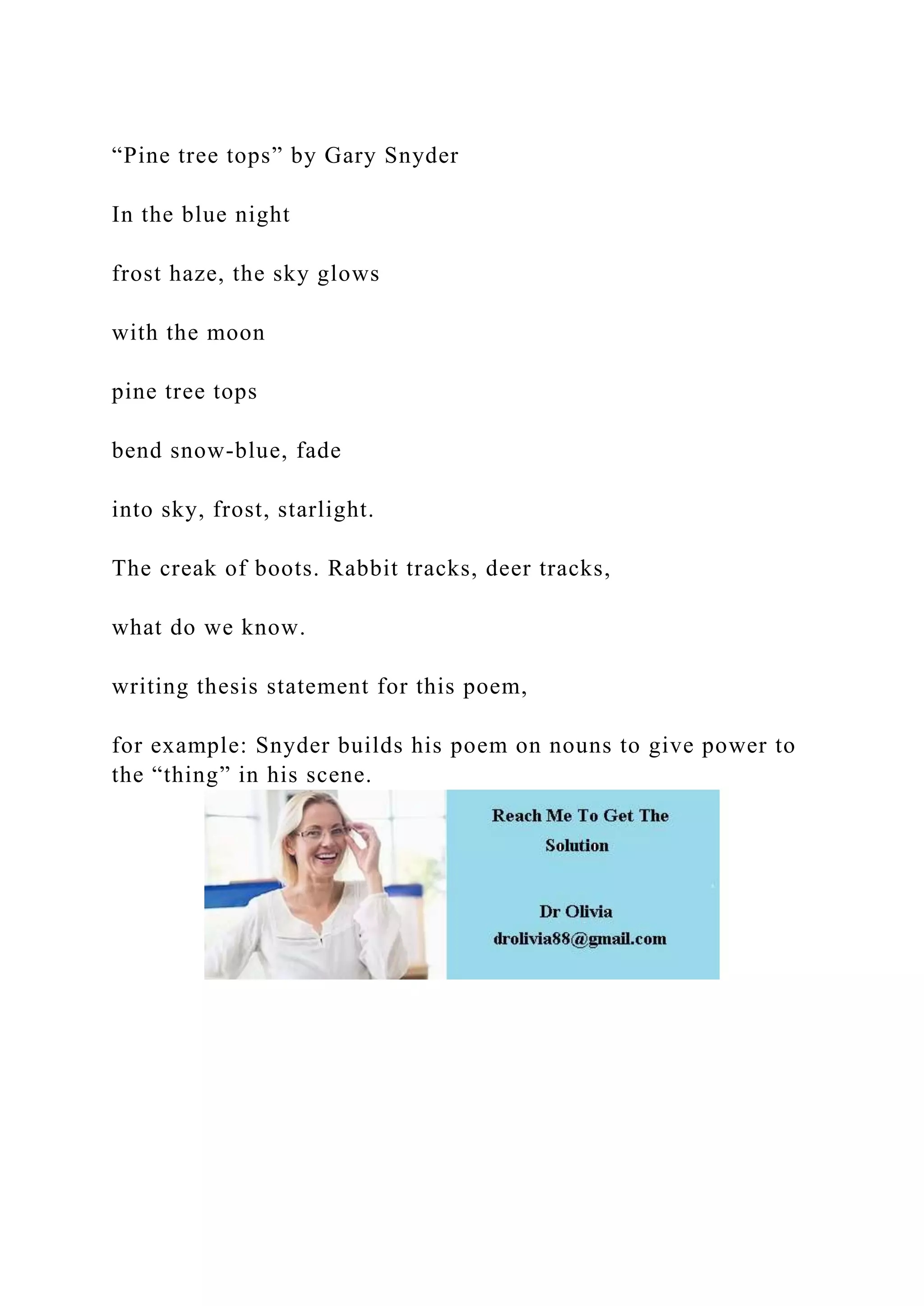 Pine tree tops” by Gary SnyderIn the blue night frost haze,.docx