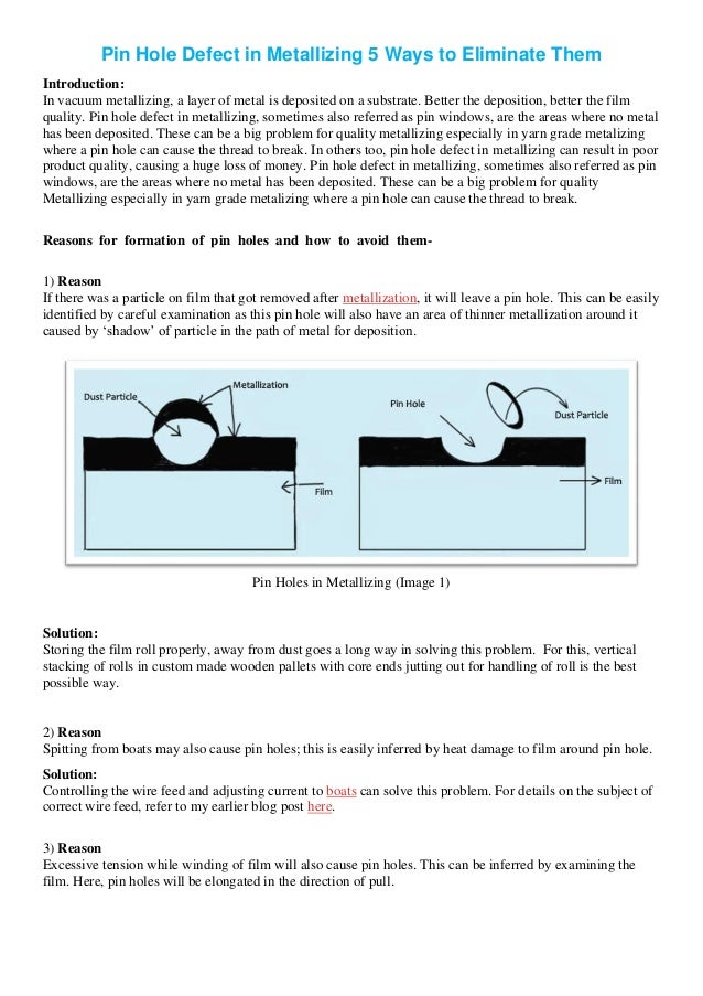 Pin hole defect in metallizing 5 ways to eliminate them