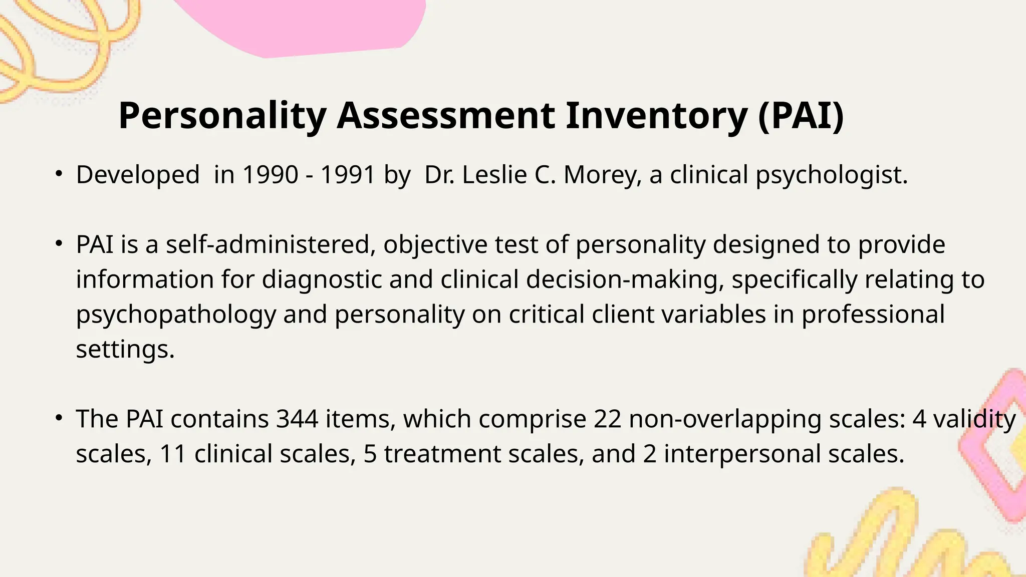 Personality Assessment Inventory PAI INVENTORY | PPTX