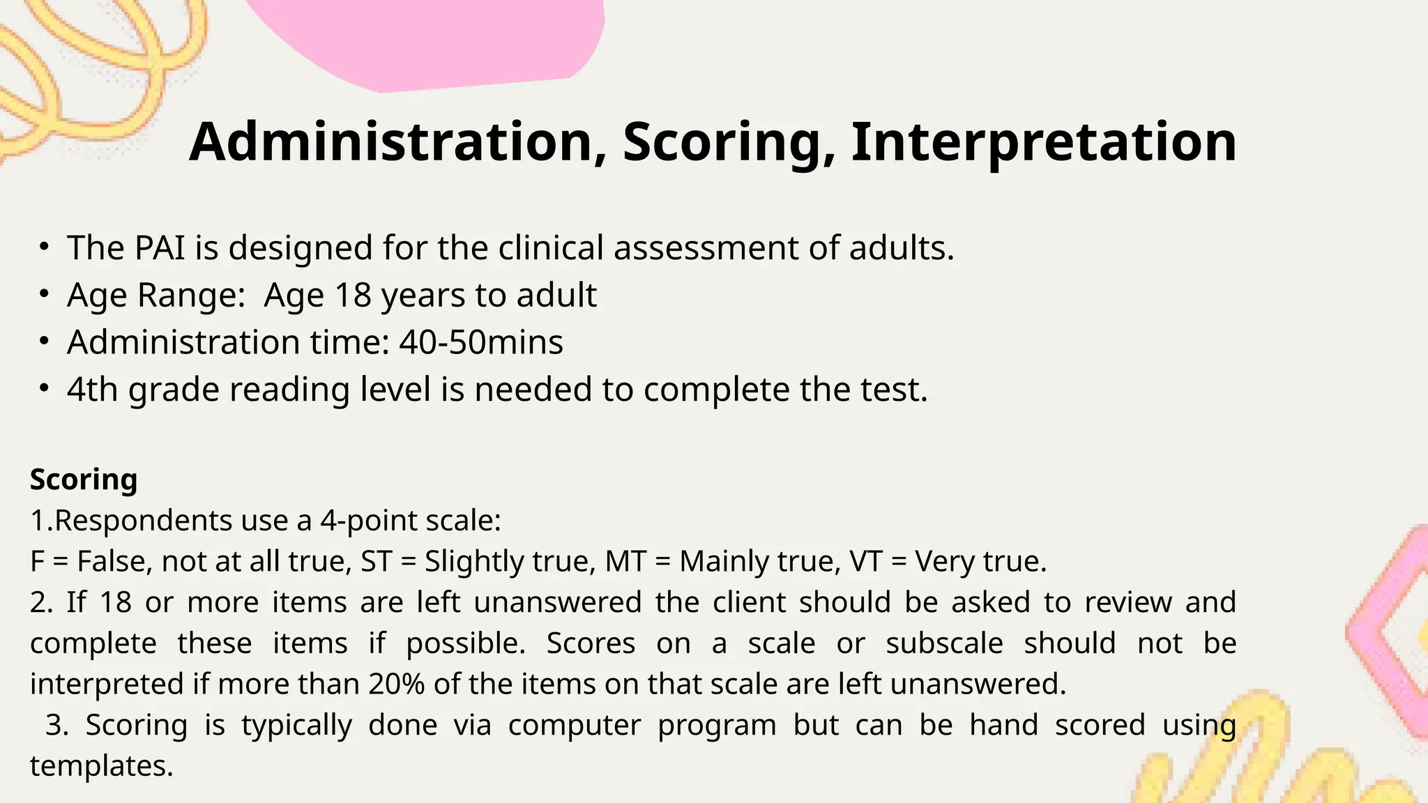 Personality Assessment Inventory PAI INVENTORY | PPTX