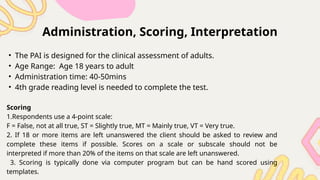 Personality Assessment Inventory PAI INVENTORY | PPTX