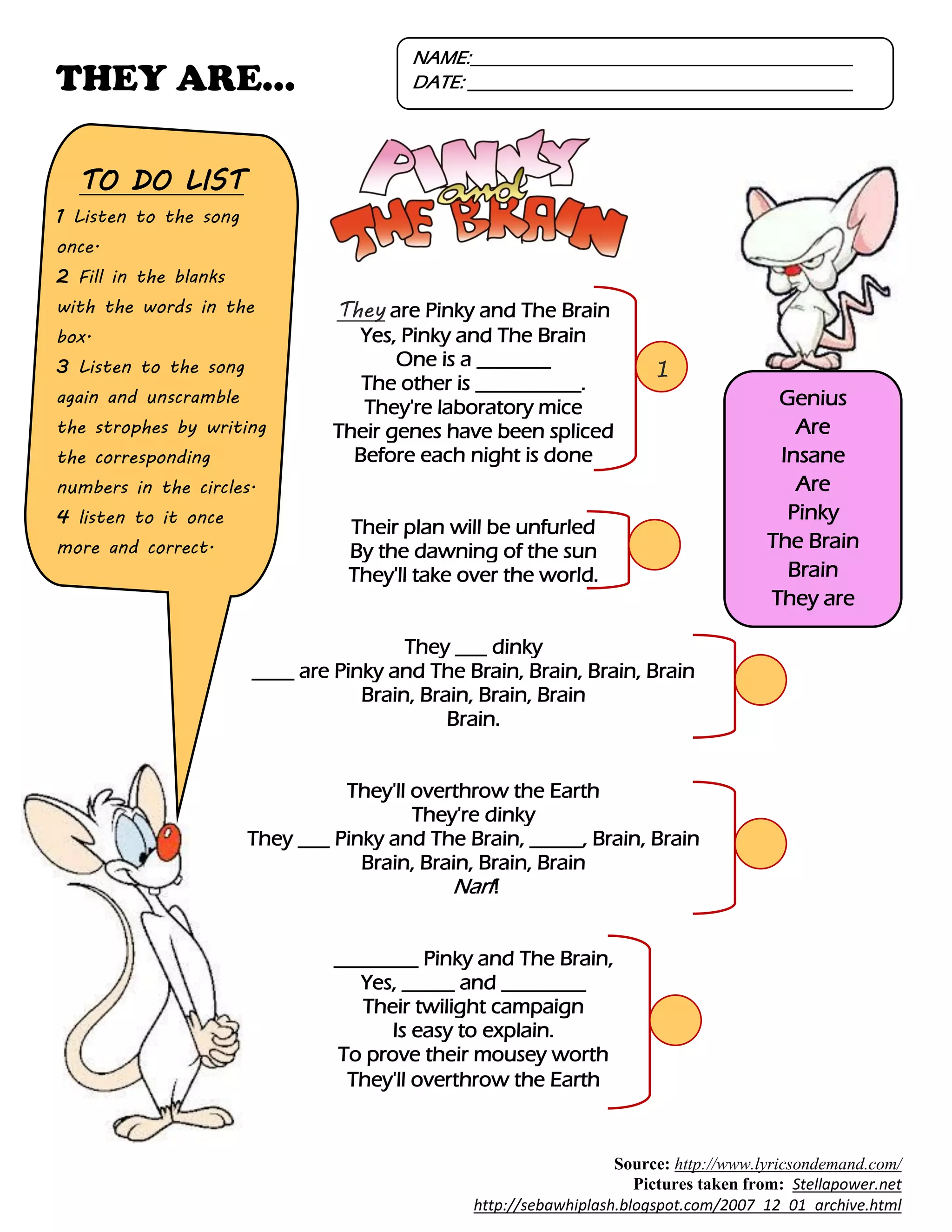 Pinky & The Brain worksheeet | PDF
