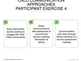 Workshop 2: Communicating with CALD Clients - Pino Migliorino ...
