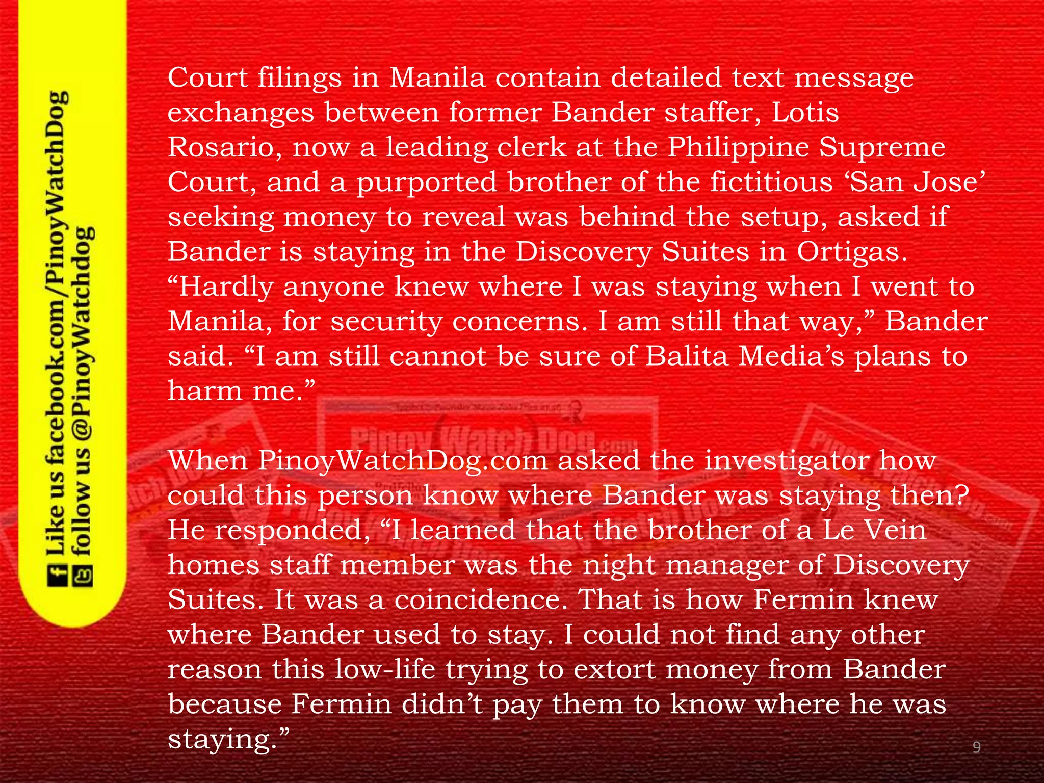 Pinoy watchdog.com tanod bayan joel bander sex scandal | PPTX
