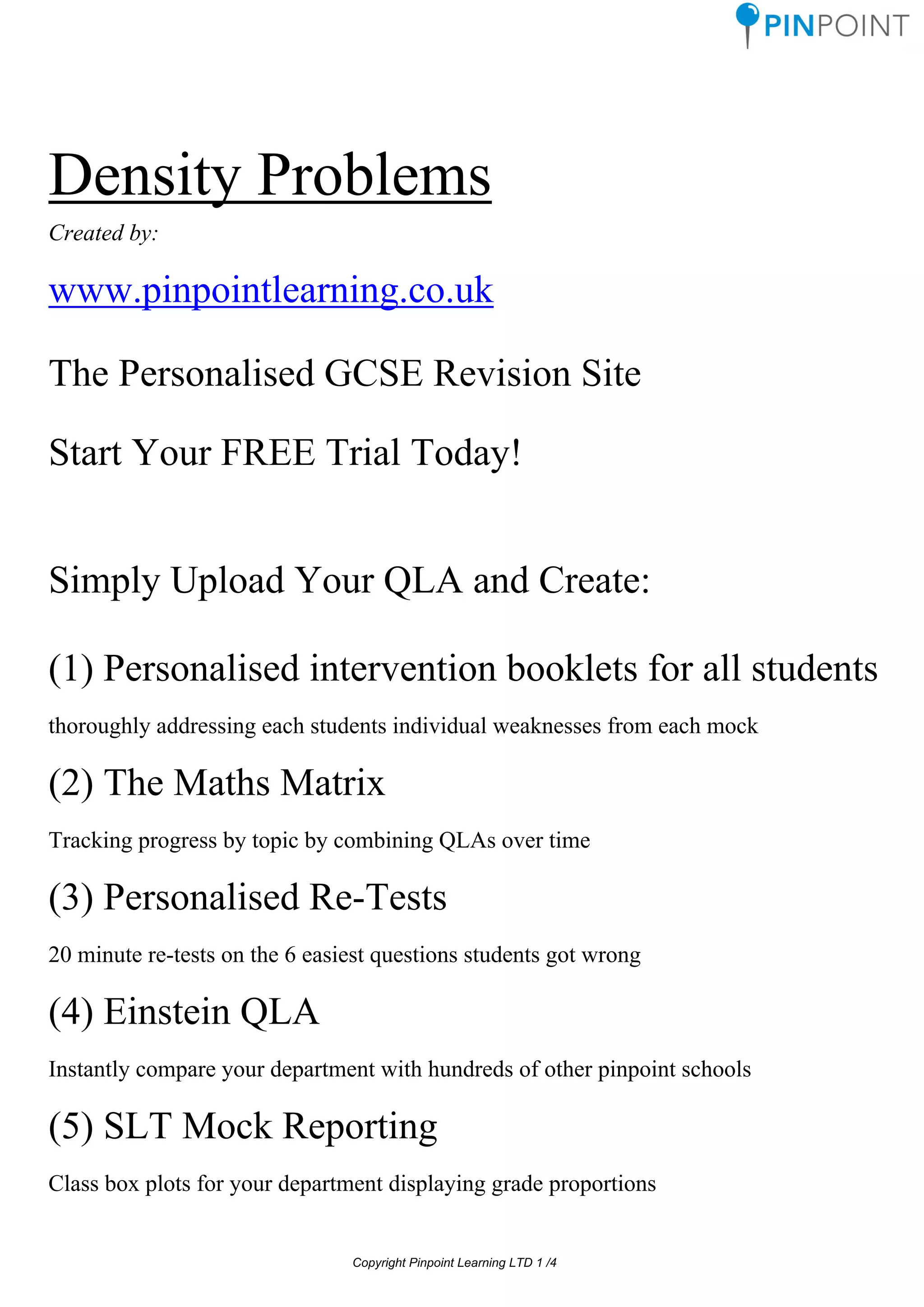 Pinpoint learning-density-problems-solutions | PDF