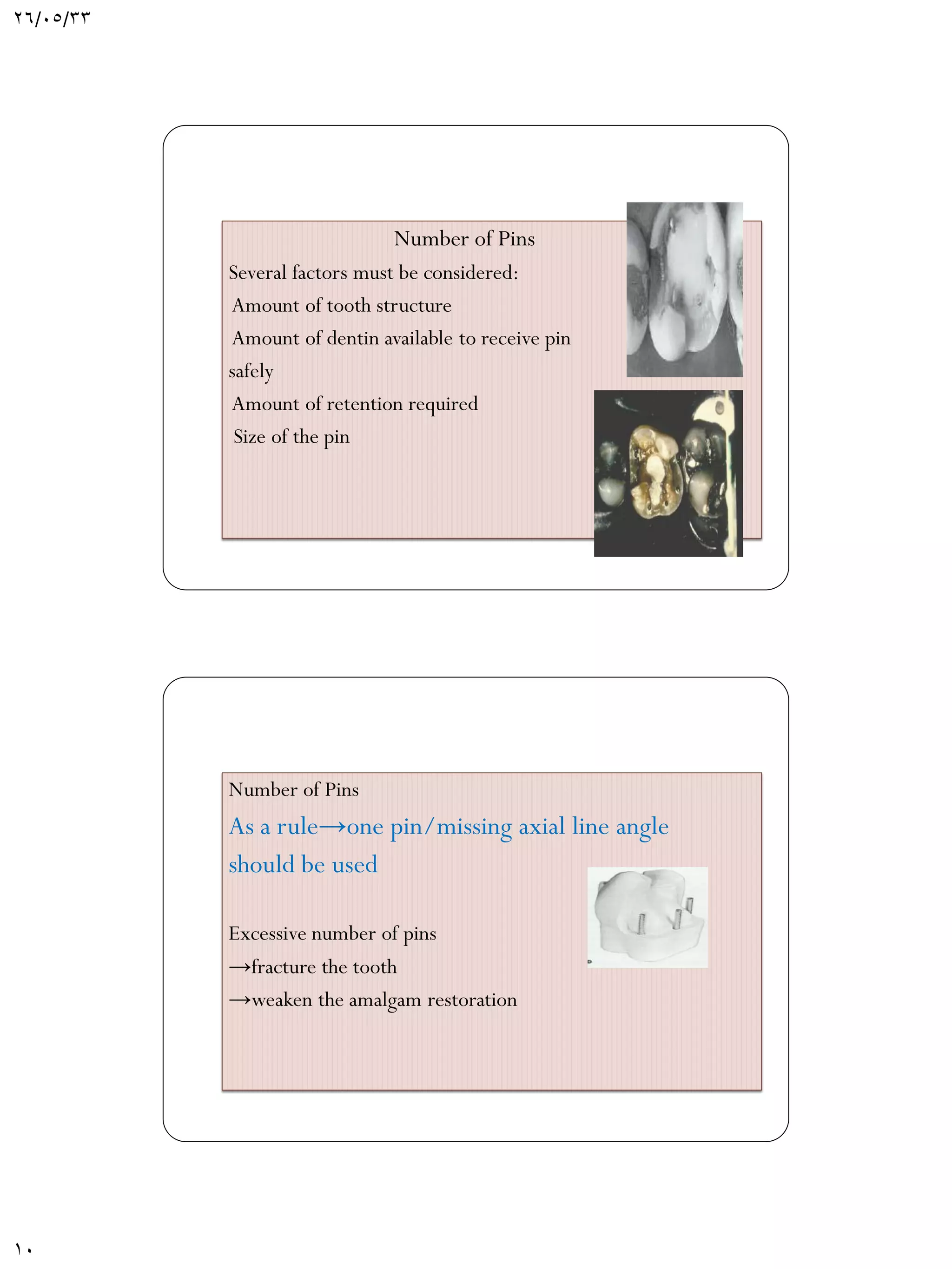 Pin retained amalgam restorations | PDF