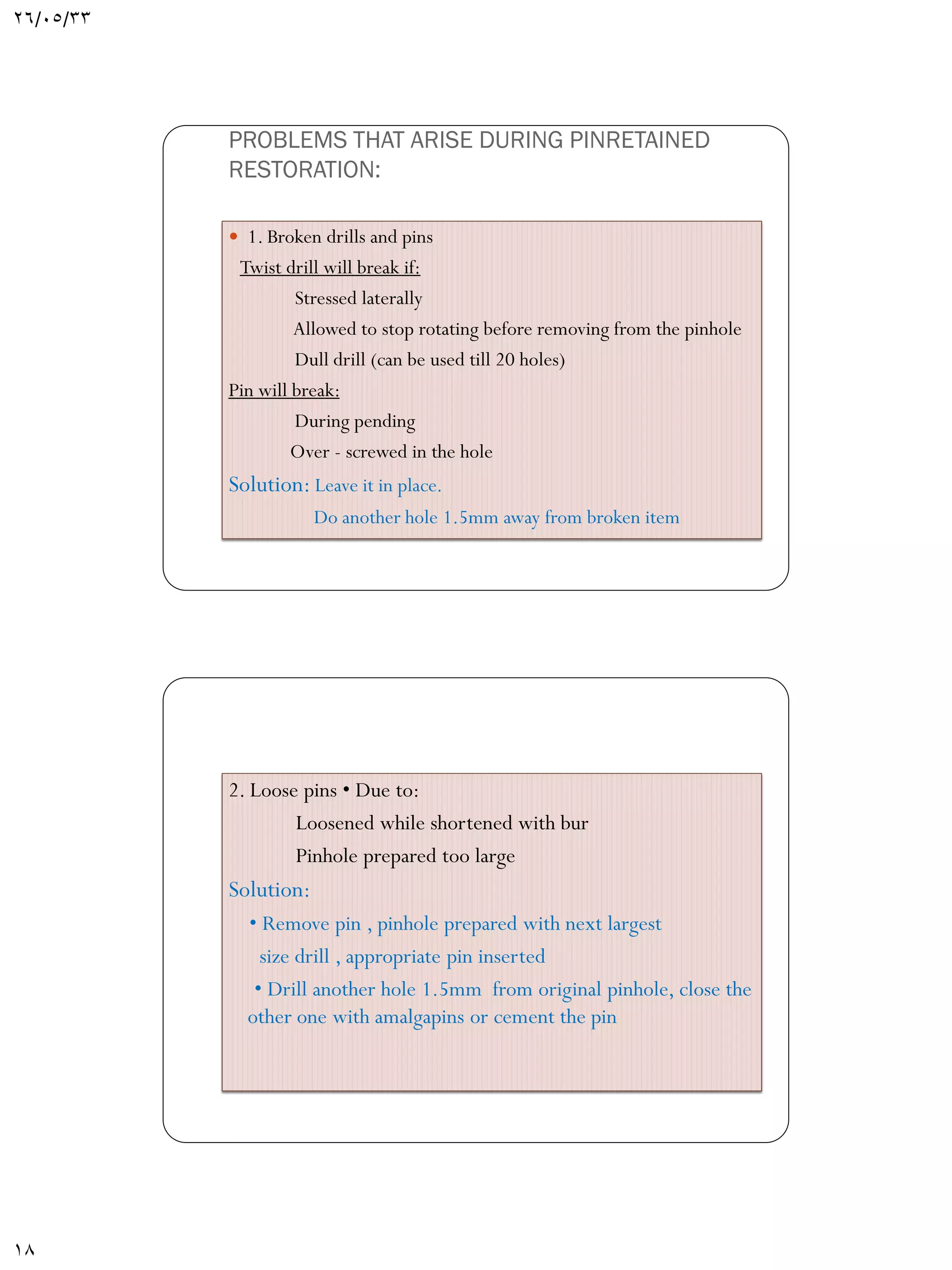 Pin retained amalgam restorations | PDF