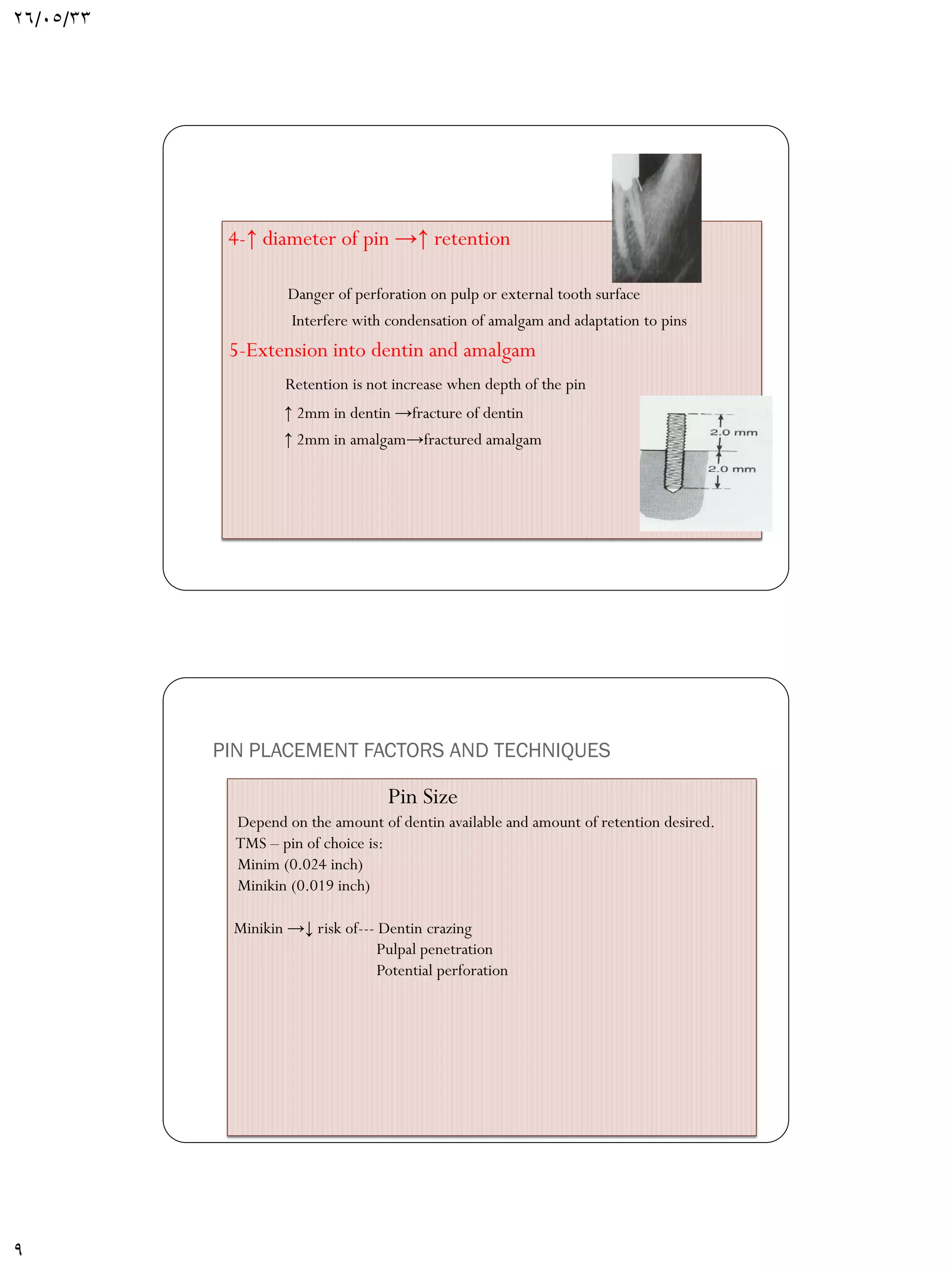Pin retained amalgam restorations | PDF