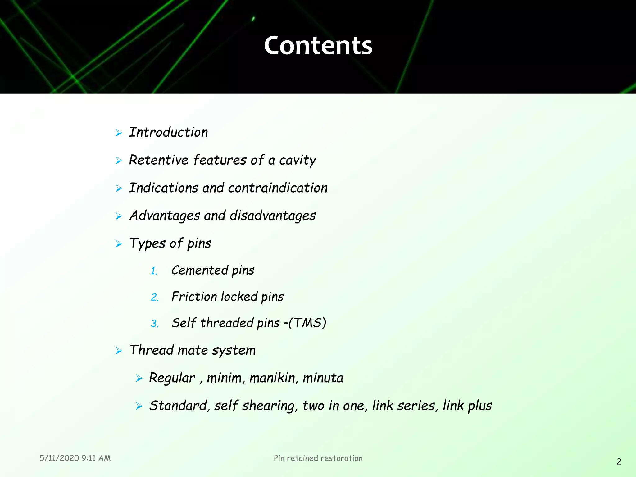 Pin retained restorations | PPTX
