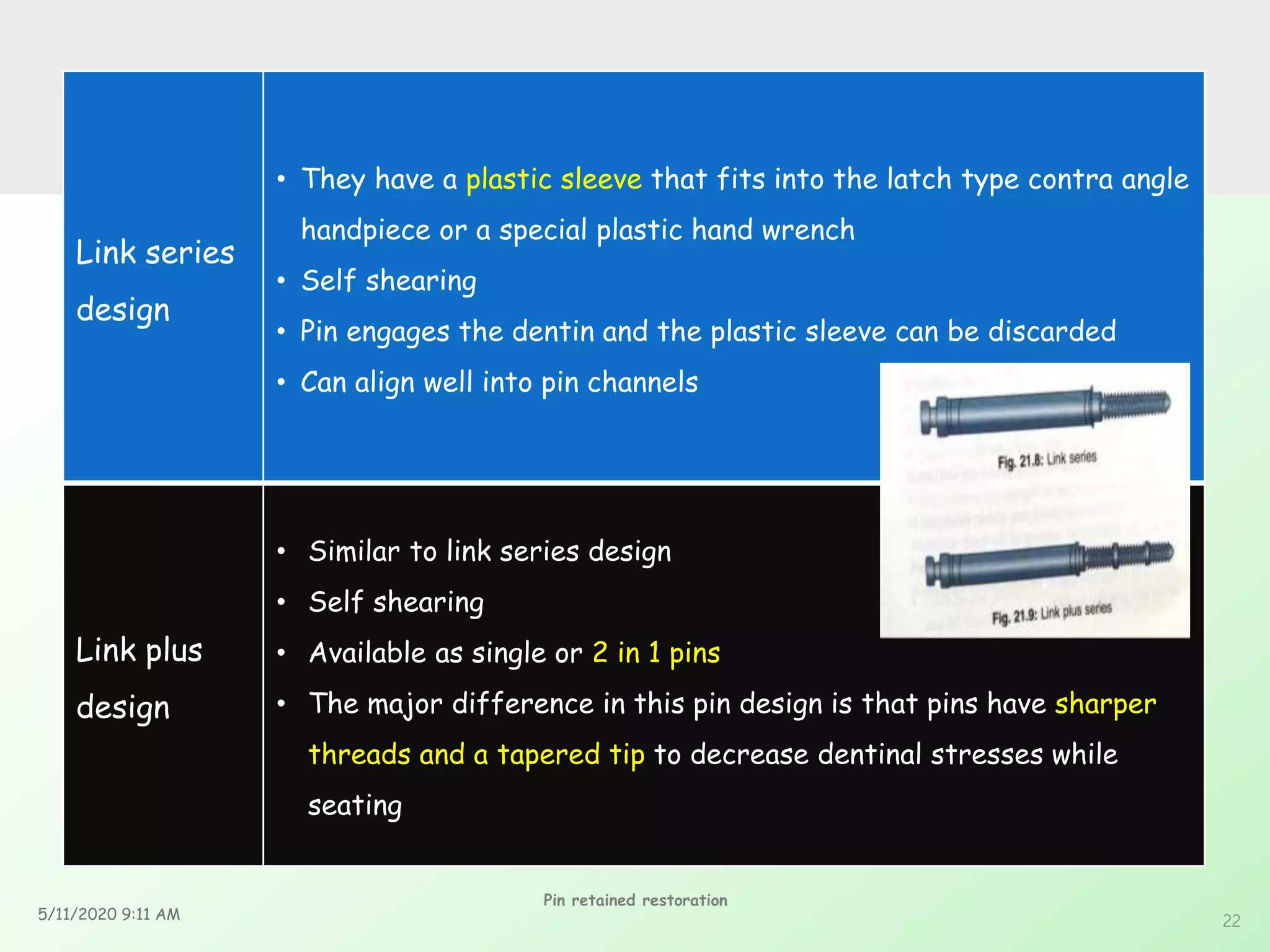Pin retained restorations | PPTX
