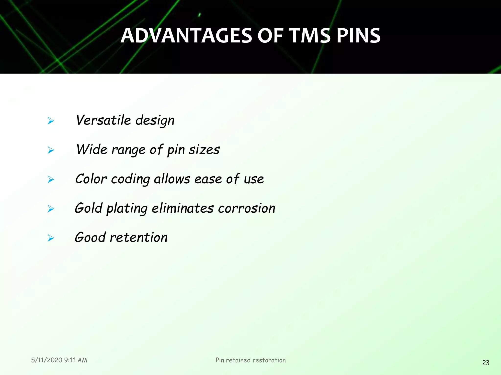 Pin retained restorations | PPTX