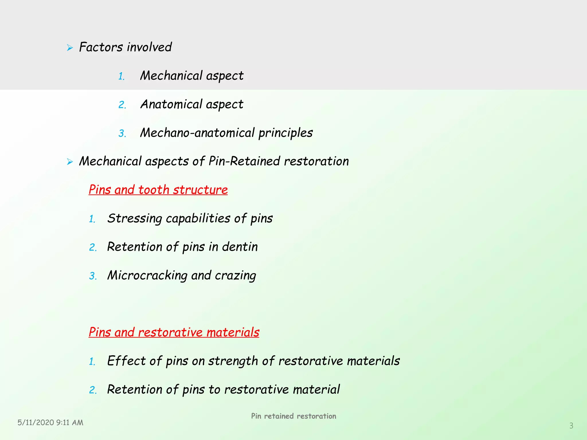 Pin retained restorations | PPTX