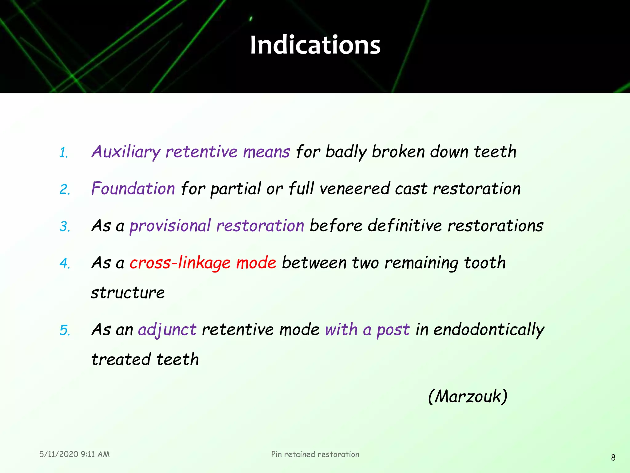 Pin retained restorations | PPTX
