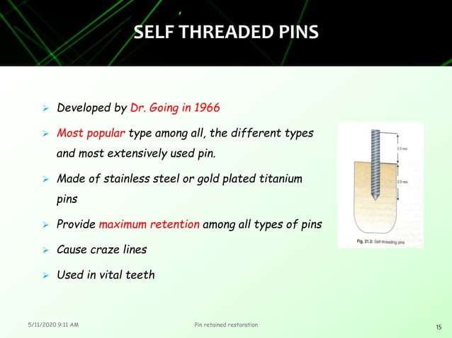 Pin retained restorations | PPTX