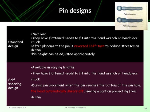 Pin retained restorations | PPTX