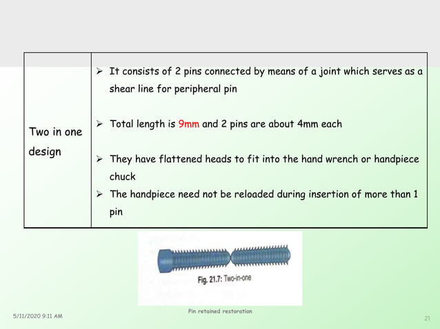 Pin retained restorations | PPTX