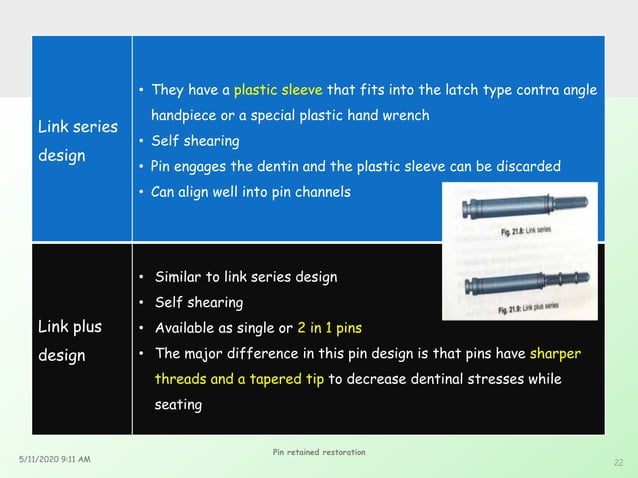Pin retained restorations | PPTX
