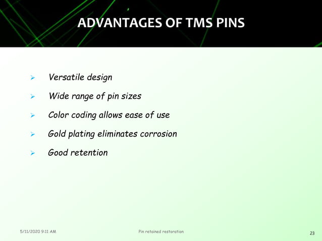 Pin retained restorations | PPTX